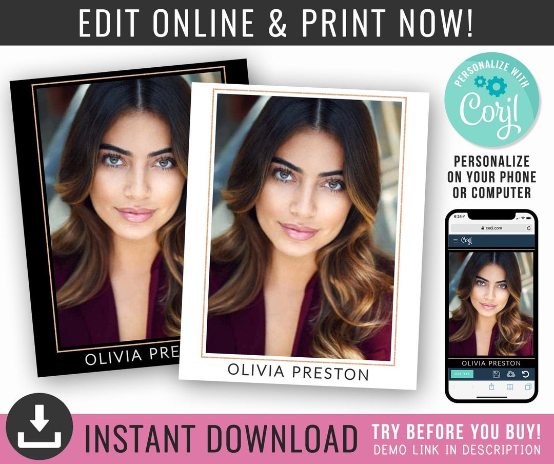 Rose Gold Frame | Acting Headshot Template | 8x10 Headshot Template ...
