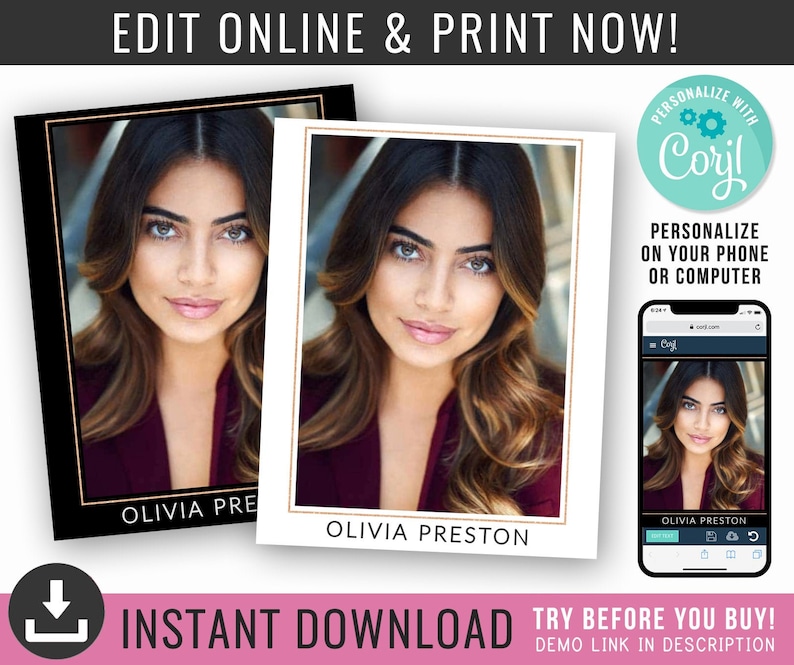 Rose Gold Frame | Acting Headshot Template | 8x10 Headshot Template ...