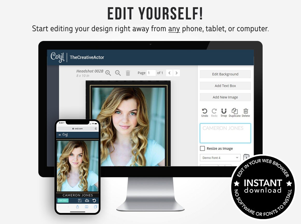 Gold Frame | Acting Headshot Template | 8x10 Headshot Template | Actor ...