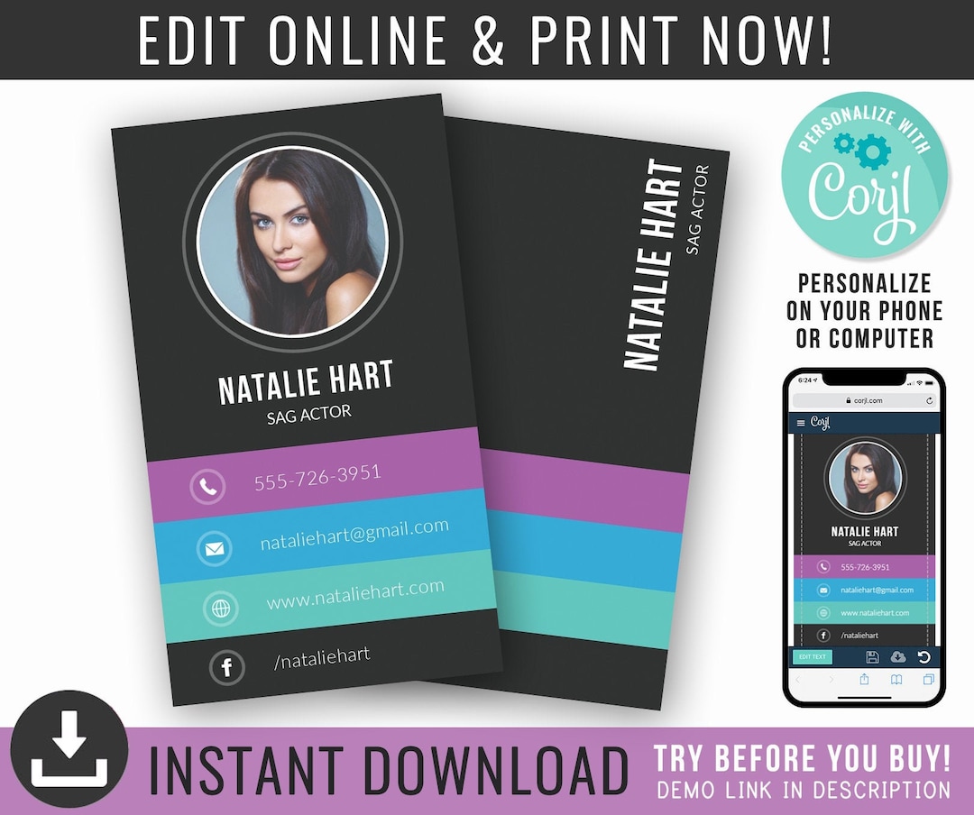 Actor Business Card | Photo Business Card | Actor's Calling Card ...