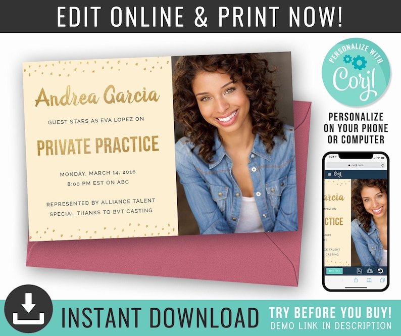 Paper Stationery Design & Templates Headshot Postcard Design Actor ...