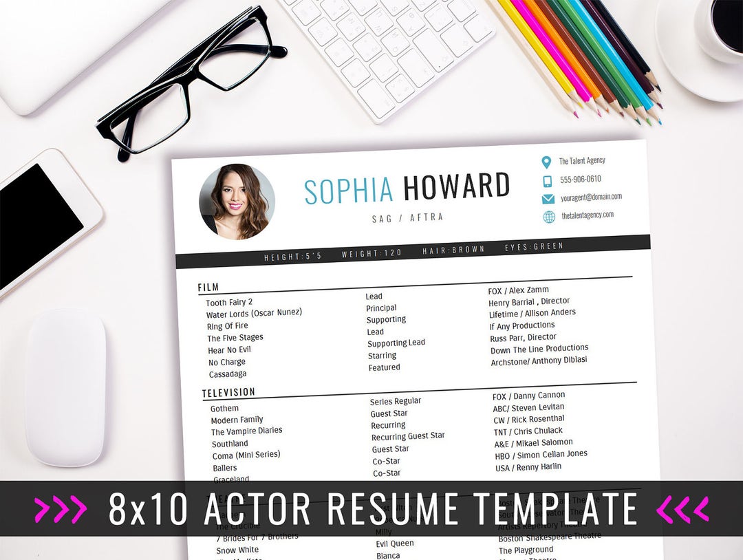 Actor Resume Template / 8 X 10 Acting Resume / Instant Digital Download ...