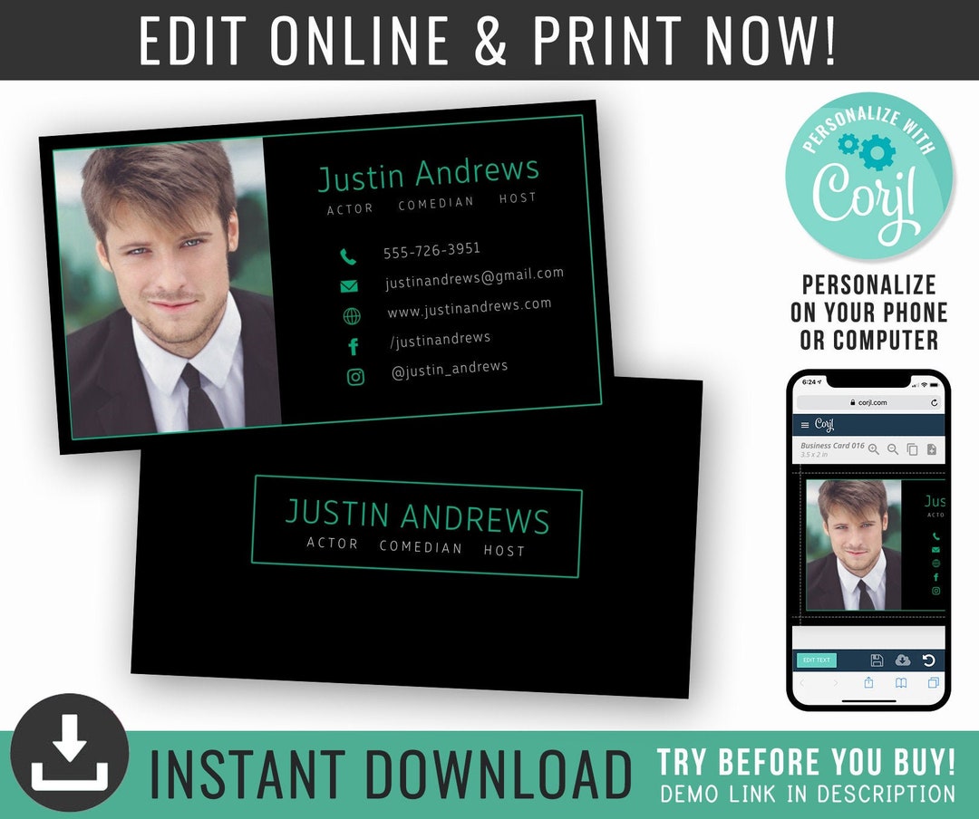 Actor Business Card | Photo Business Card | Actor's Calling Card ...
