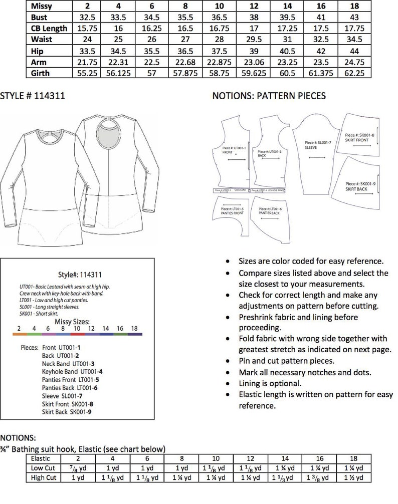 Adult Basic Leotard Pattern - Etsy