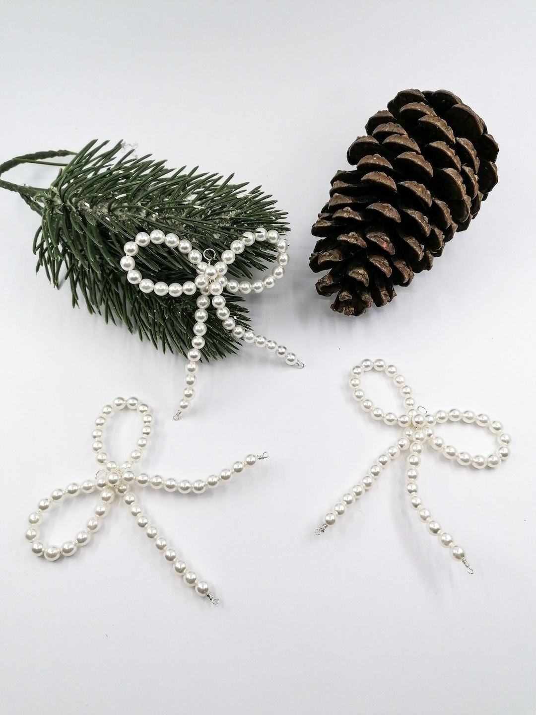 Pearl Bow Christmas Ornaments, White Bowknot Ornament, Czech Glass ...