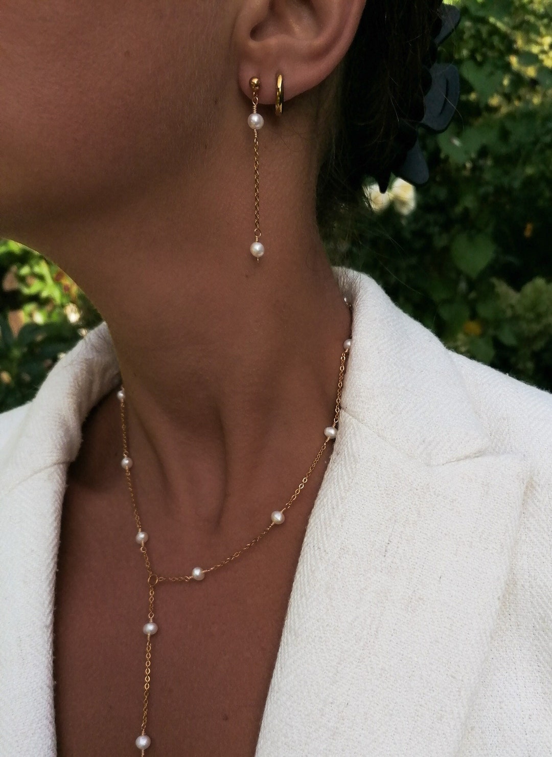 Boucles d'oreilles pendantes en perles, boucles d'oreilles en chaîne en ...
