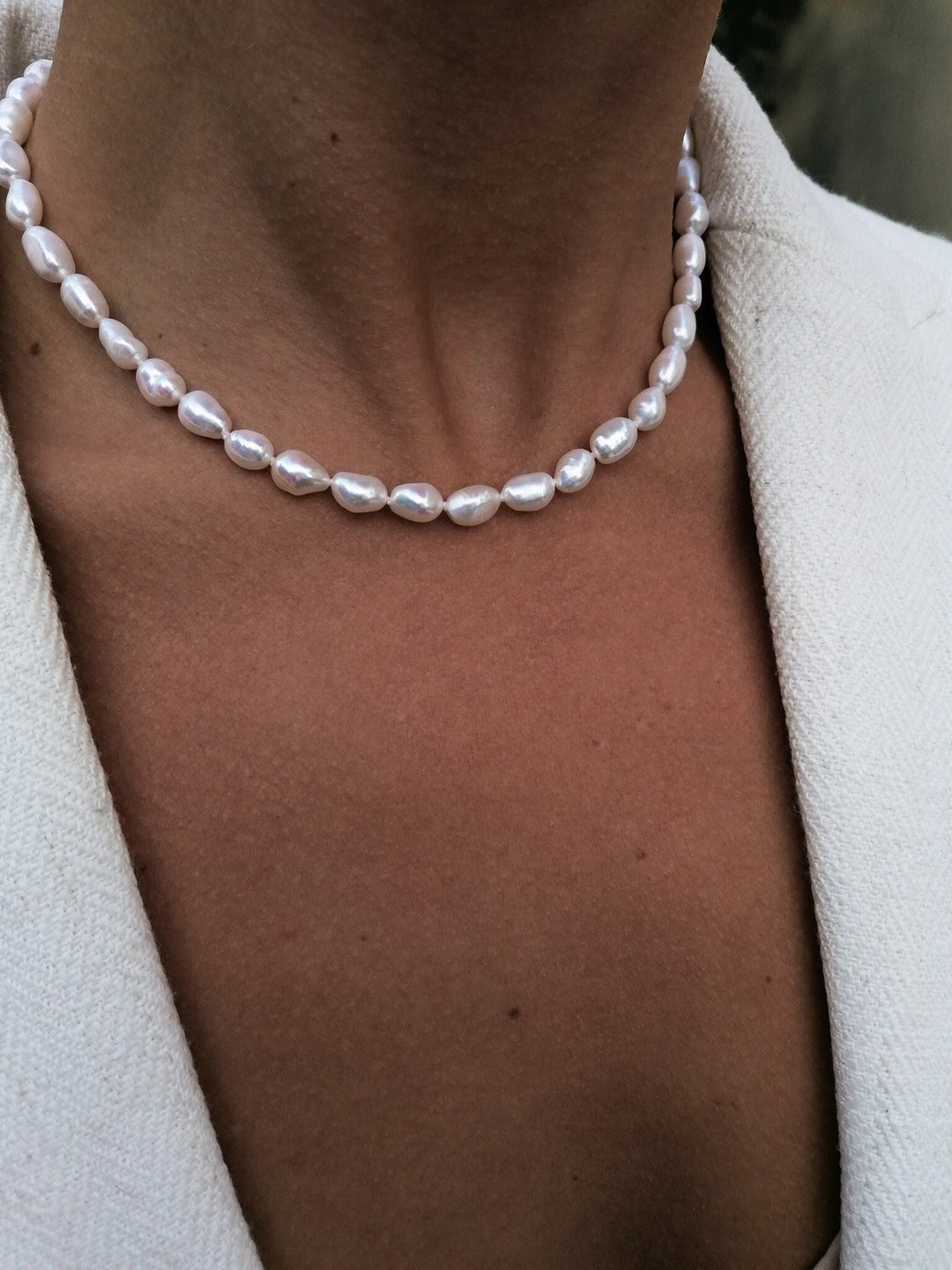 Baroque Pearl Necklace: Modern Freshwater Pearl Strand, Silk Knotted - Etsy
