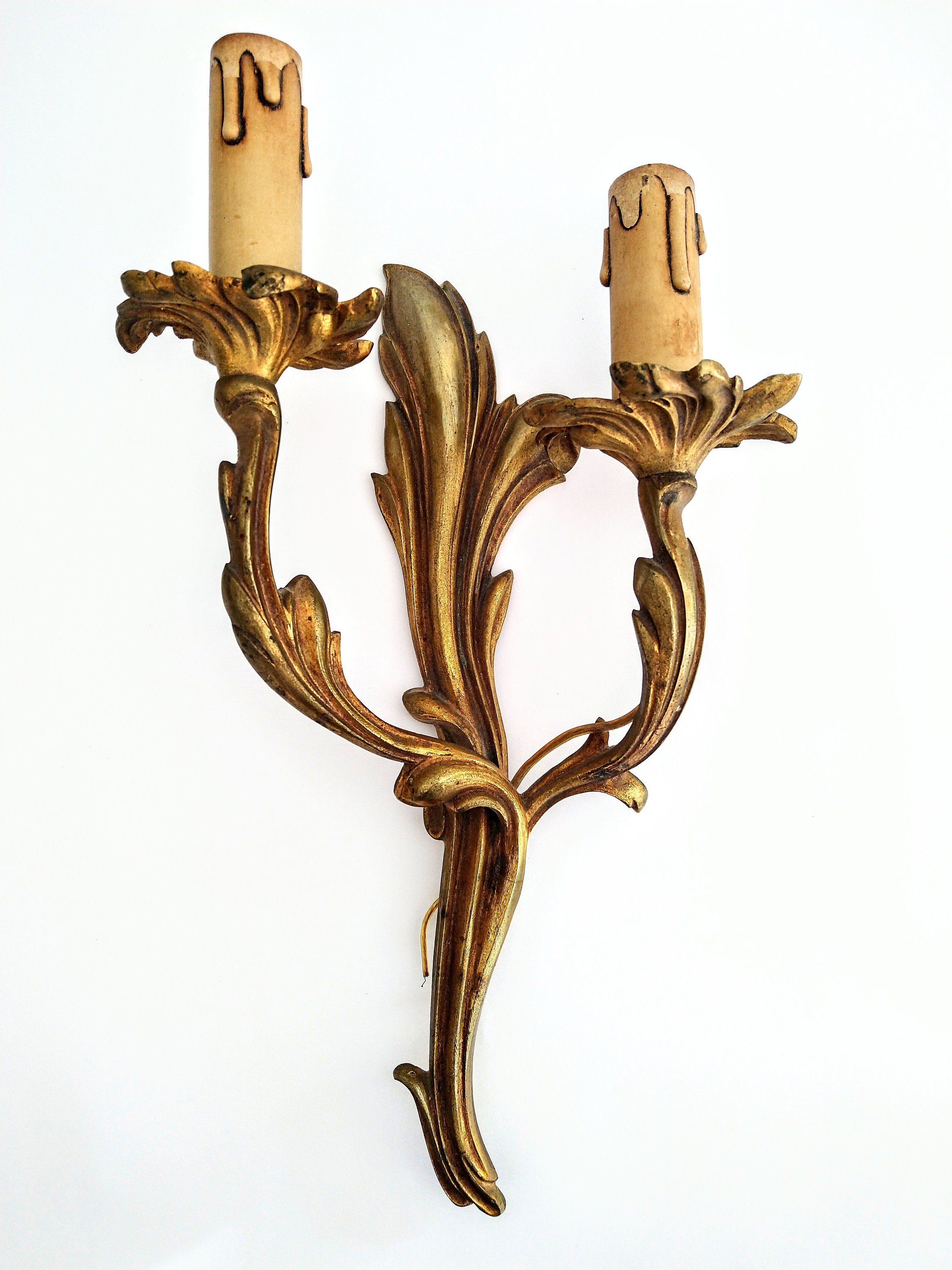 Pair of Louis XVI Style Bronze Gilded Sconces European Antiques Chateau ...