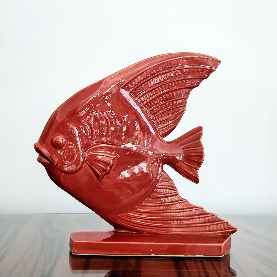 Original French Art Deco Ruby Red Fish Sculpture Faience 1930 Probably ...