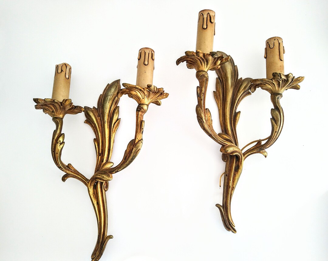 Pair of Louis XVI Style Bronze Gilded Sconces European Antiques Chateau ...