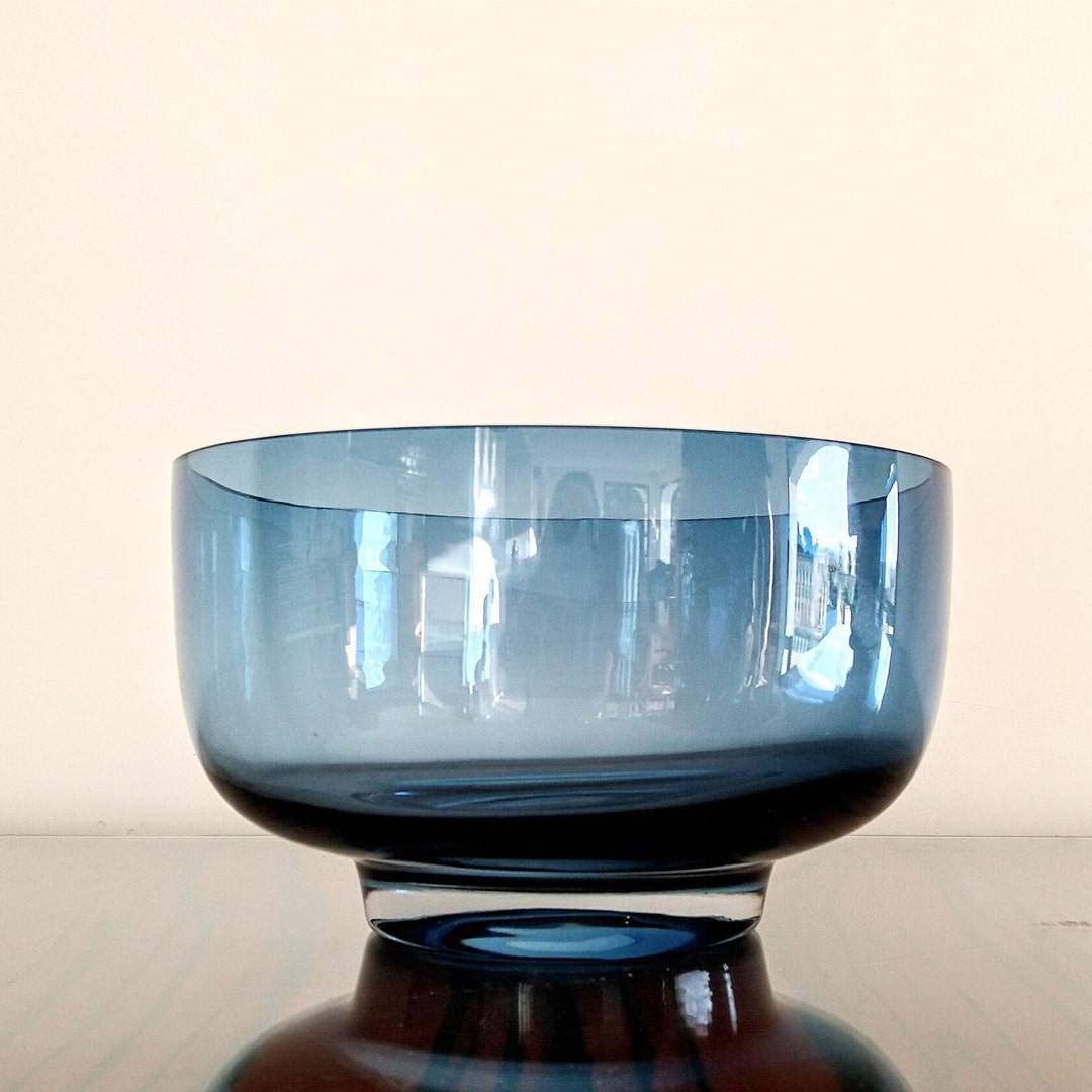 Large Scandinavian Design Blue Hand-blown Glass Bowl - Etsy