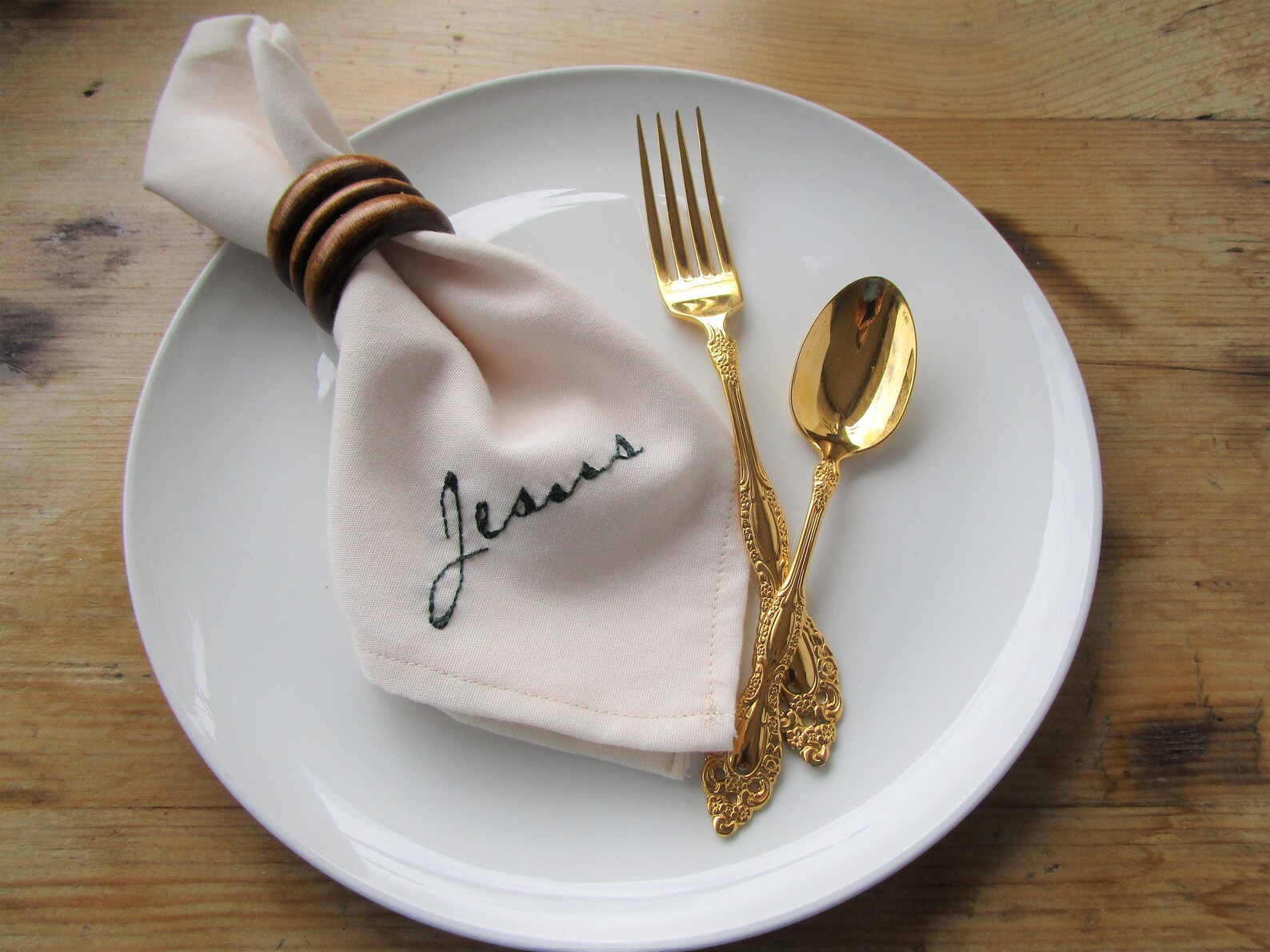 Hand Embroidered Cloth Napkin Set -names of Jesus in Pine Green - Etsy