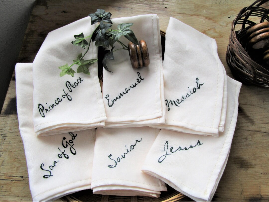 Hand Embroidered Cloth Napkin Set -names of Jesus in Pine Green - Etsy