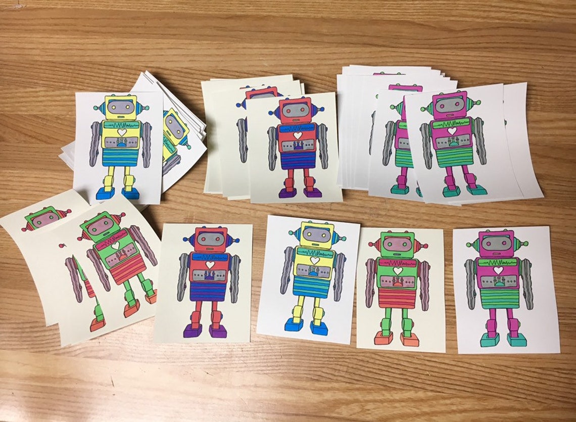 SET of 4 Robot stickers ROBOT wall decals kids party favors | Etsy