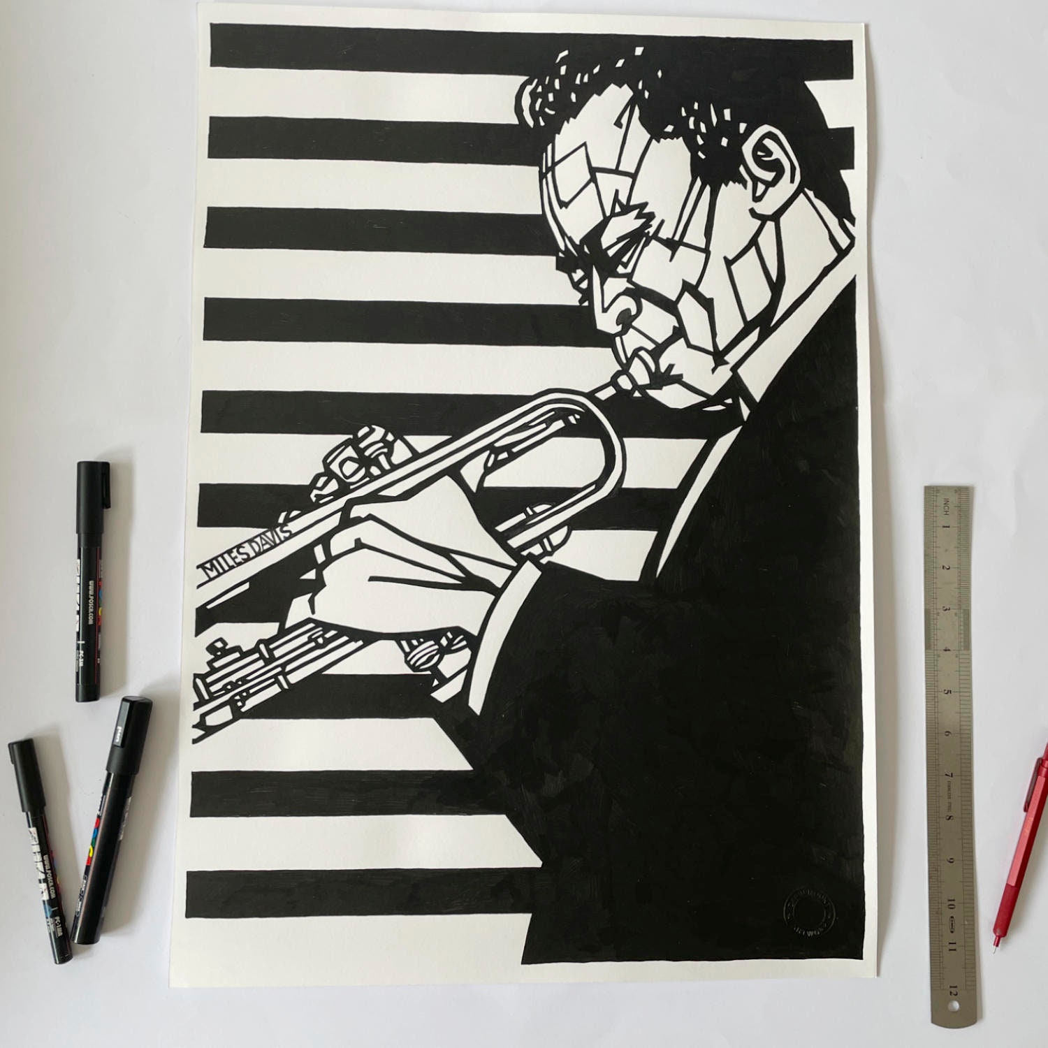 MILES DAVIS Original Ink Drawing Large Scale Artwork Jazz - Etsy