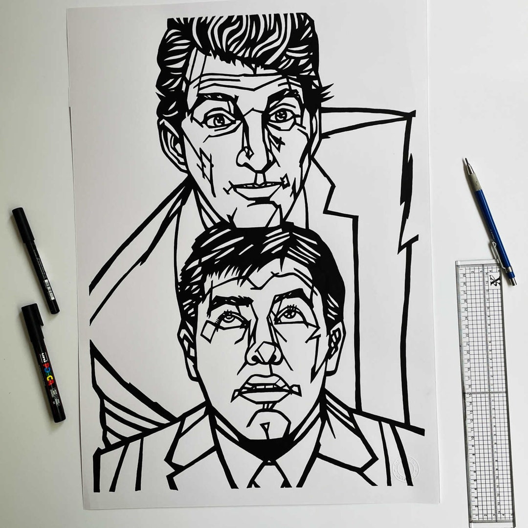 Dean Martin and Jerry Lewis Original Ink Drawing, Large Scale Artwork ...