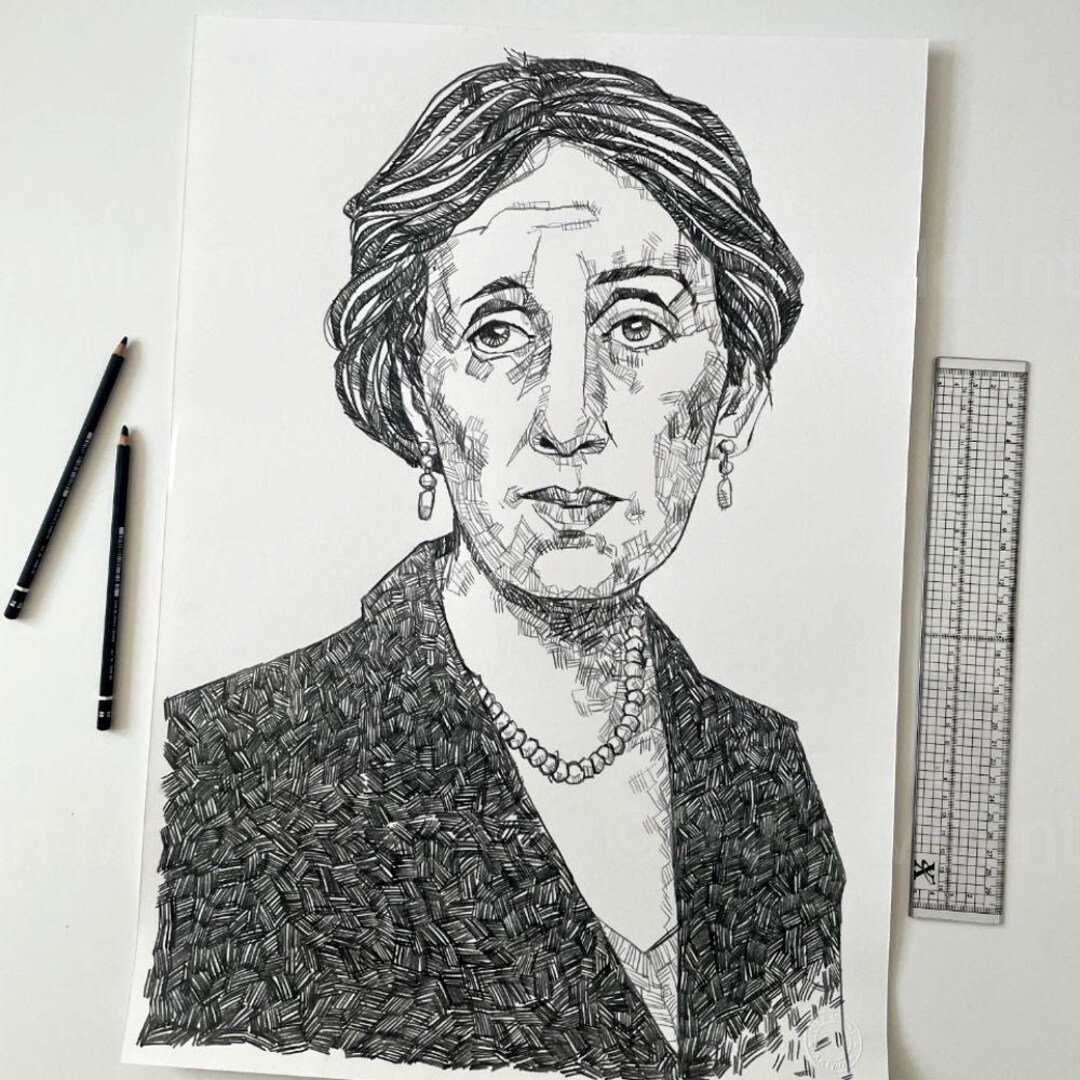 VIRGINIA WOOLF Original Pencil Drawing, Fits Within Standard Frame ...