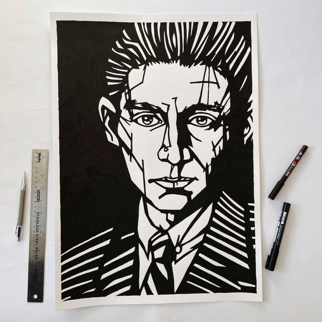 FRANZ KAFKA Original Ink Drawing, Large Scale Artwork, Fits Into a ...