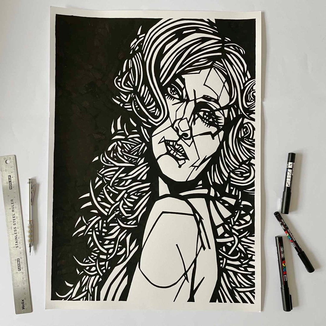 CANDY DARLING Original Ink Drawing, Large Scale Black and White Artwork ...