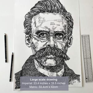 FRIEDRICH NIETZSCHE Original Pencil Drawing, Large Scale Artwork, Fits ...