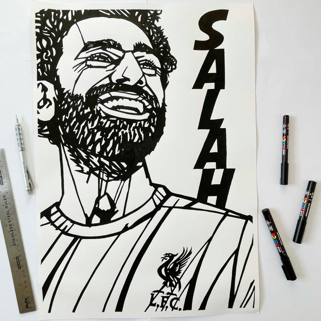 MO SALAH Original Ink Drawing, Large Scale Original Artwork, Liverpool ...