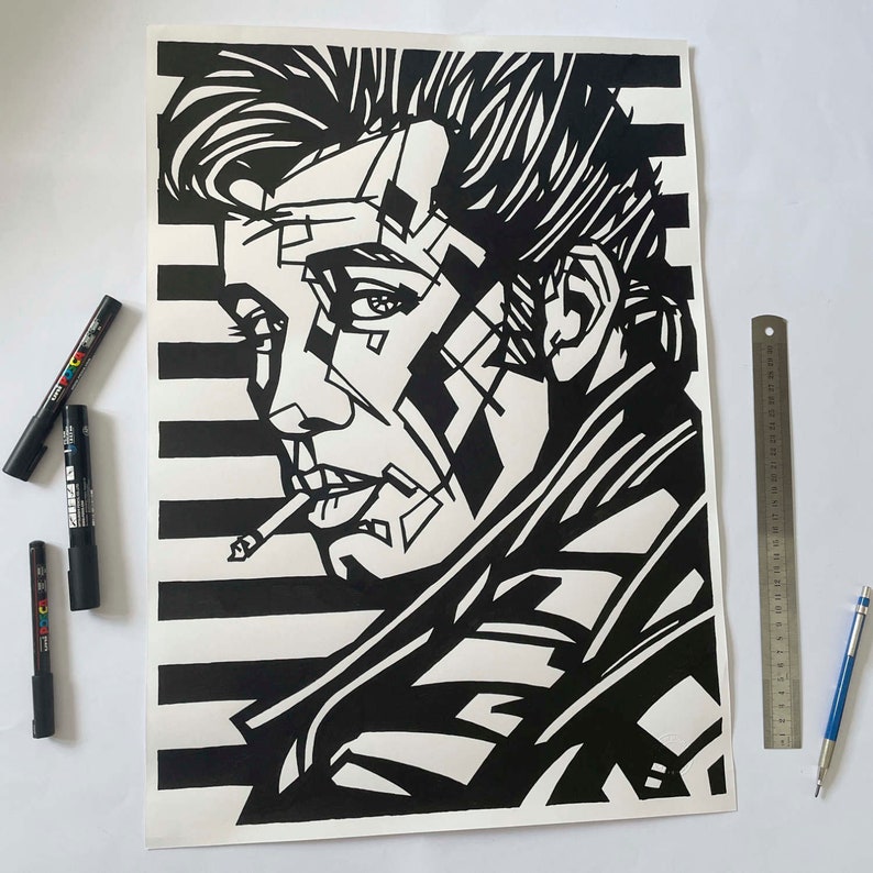 DANNY ZUKO GREASE Original Ink Drawing John Travolta Large - Etsy