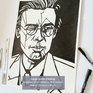 ALDOUS HUXLEY Original Ink Drawing, Large Scale Black and White Artwork ...