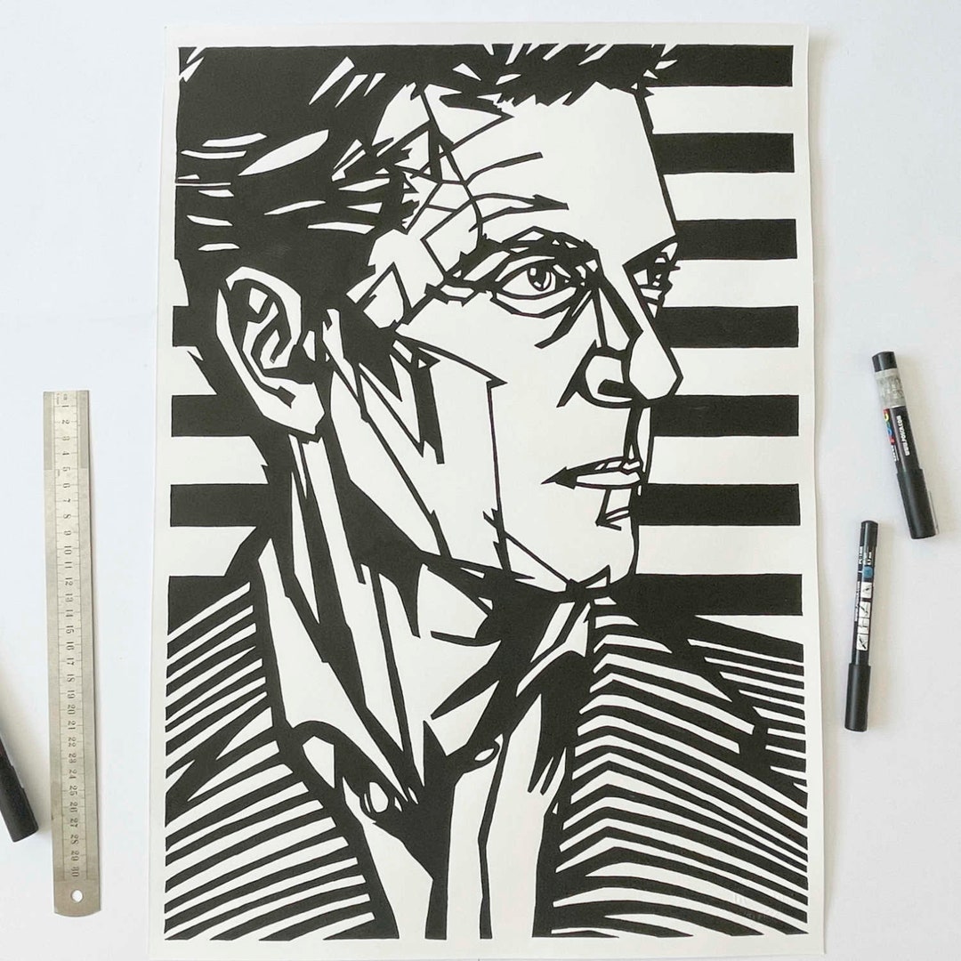 LUDWIG WITTGENSTEIN Original Ink Drawing, Modern Philosophy, Large ...