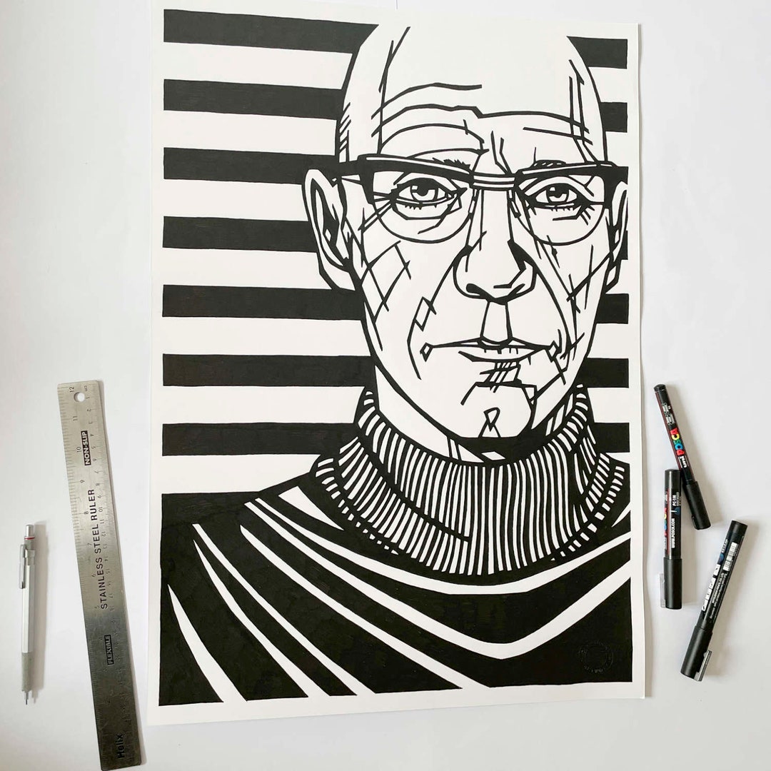 MICHEL FOUCAULT Original Ink Drawing, Large Scale Original Artwork ...
