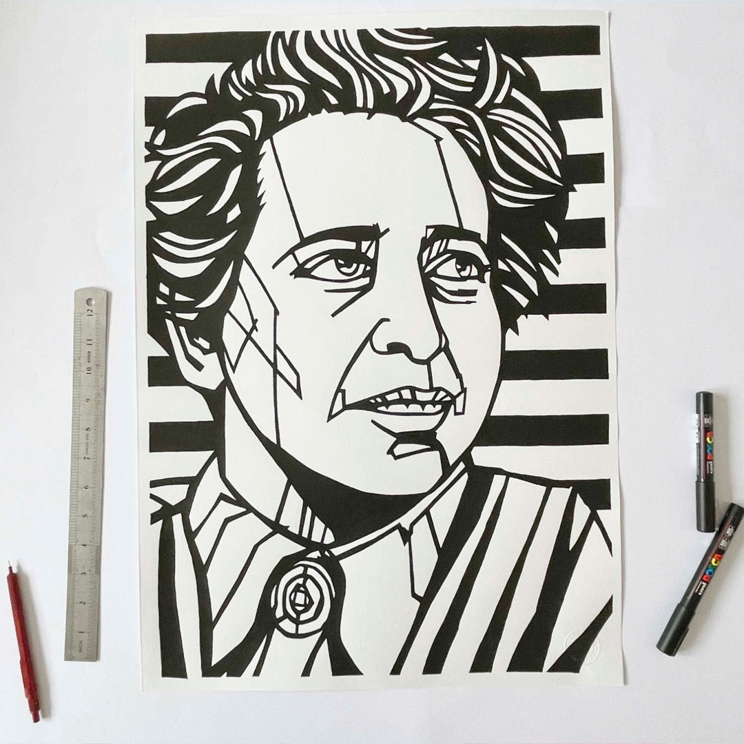 HANNAH ARENDT Original Ink Drawing, 20th Century Philosophy, A2 Large ...