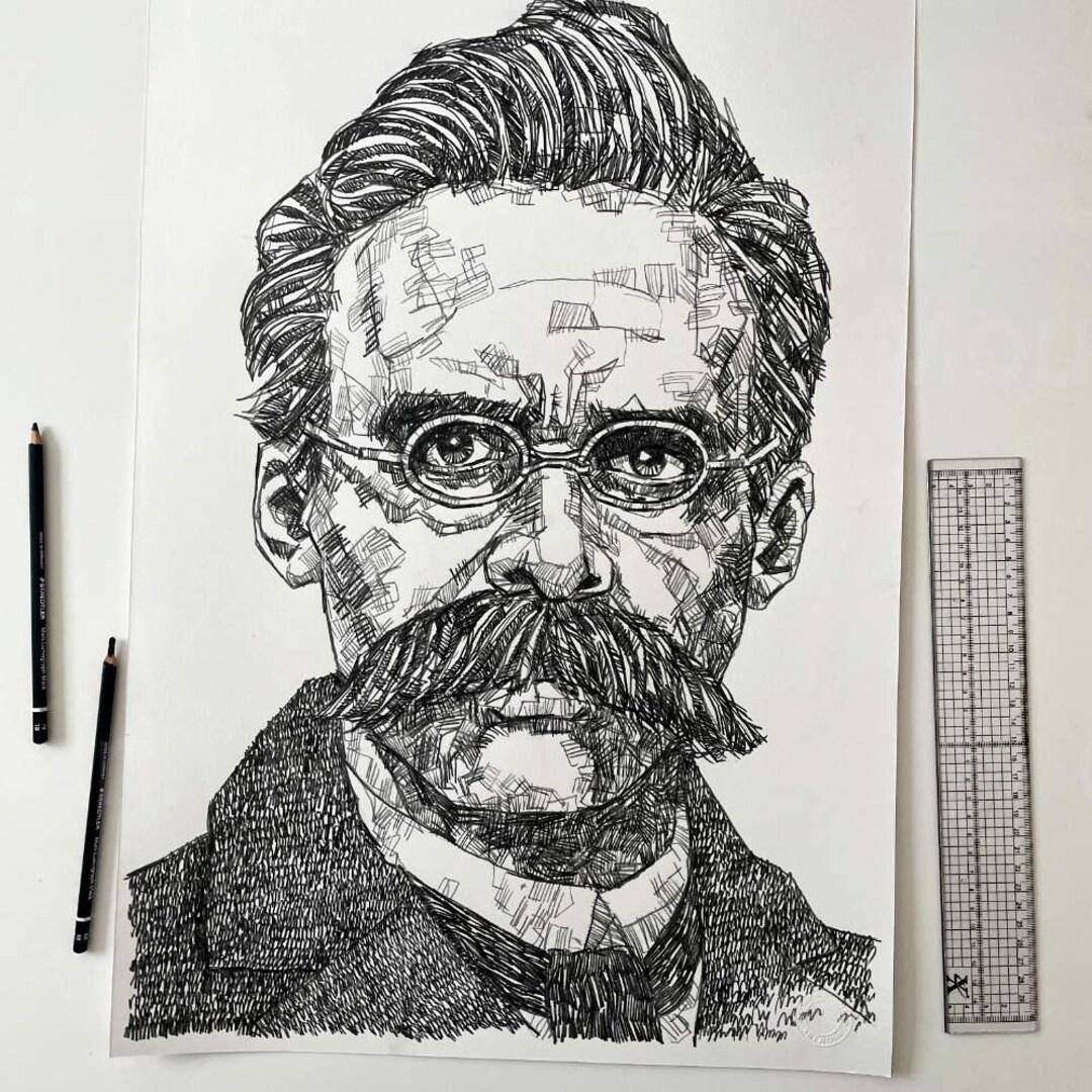 FRIEDRICH NIETZSCHE Original Pencil Drawing, Large Scale Artwork, Fits ...