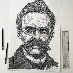 FRIEDRICH NIETZSCHE Original Pencil Drawing, Large Scale Artwork, Fits ...