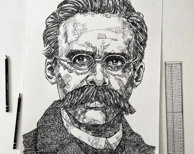 FRIEDRICH NIETZSCHE Original Pencil Drawing, Large Scale Artwork, Fits ...