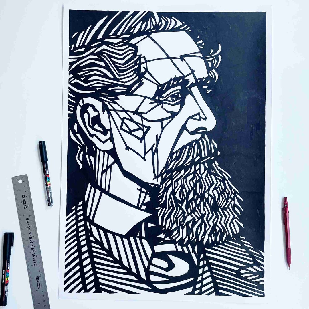 CHARLES DICKENS Original Ink Drawing, Large Scale Artwork, Fits Into a ...