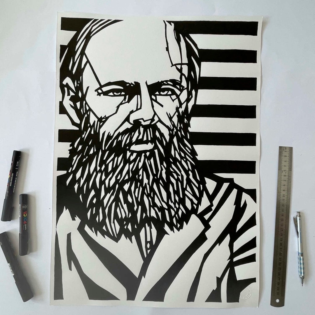 FYODOR DOSTOEVSKY Original Ink Drawing, Large Scale Artwork, Classical ...