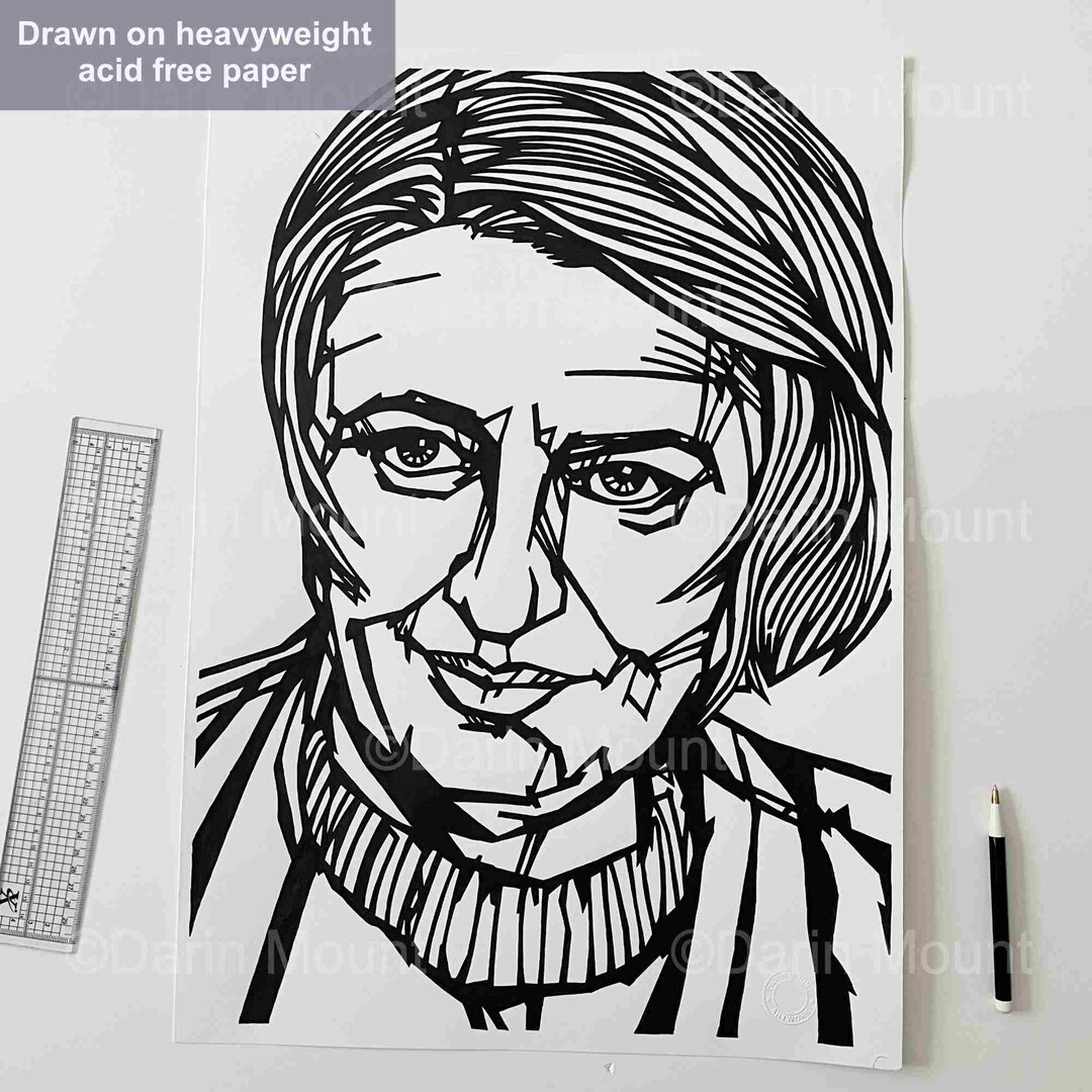 AYN RAND Original Ink Drawing, Large Scale Artwork, Modern Philosophy ...