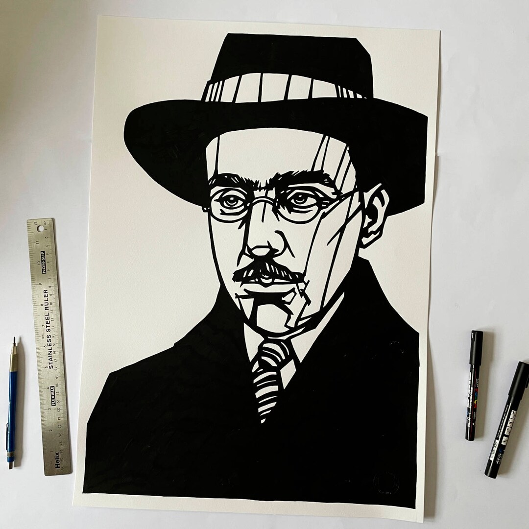 FERNANDO PESSOA Original Ink Drawing, Large Scale Artwork - 16.5in X 23 ...
