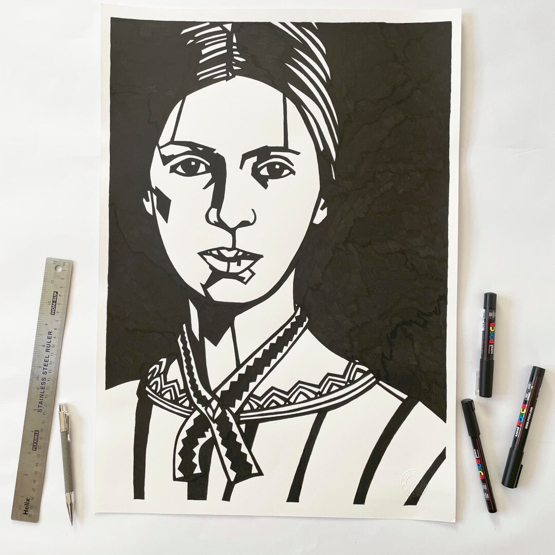 EMILY DICKINSON Original Ink Drawing, Large Scale Black and White ...