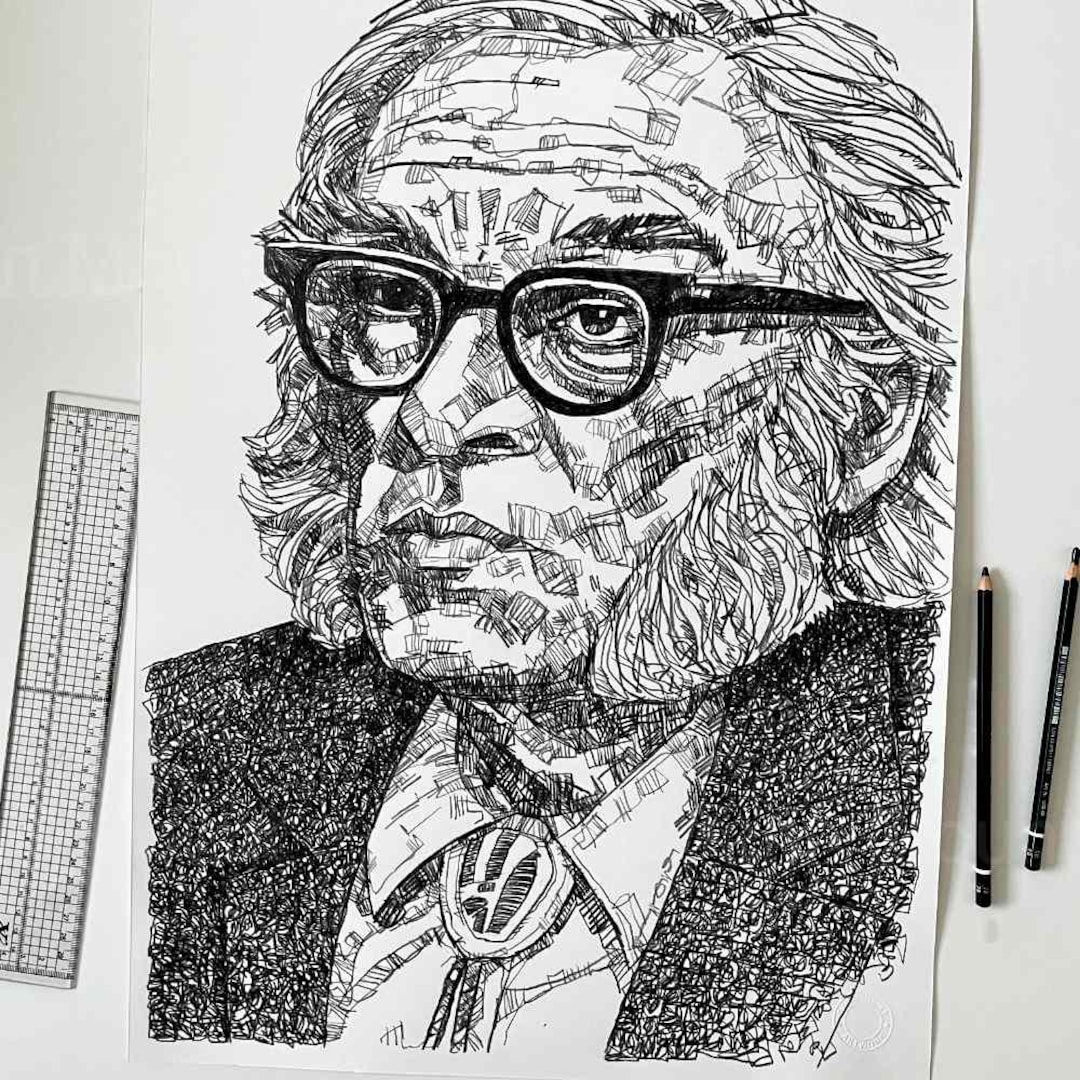 ISAAC ASIMOV Original Pencil Drawing, Fits Within Standard Frame ...
