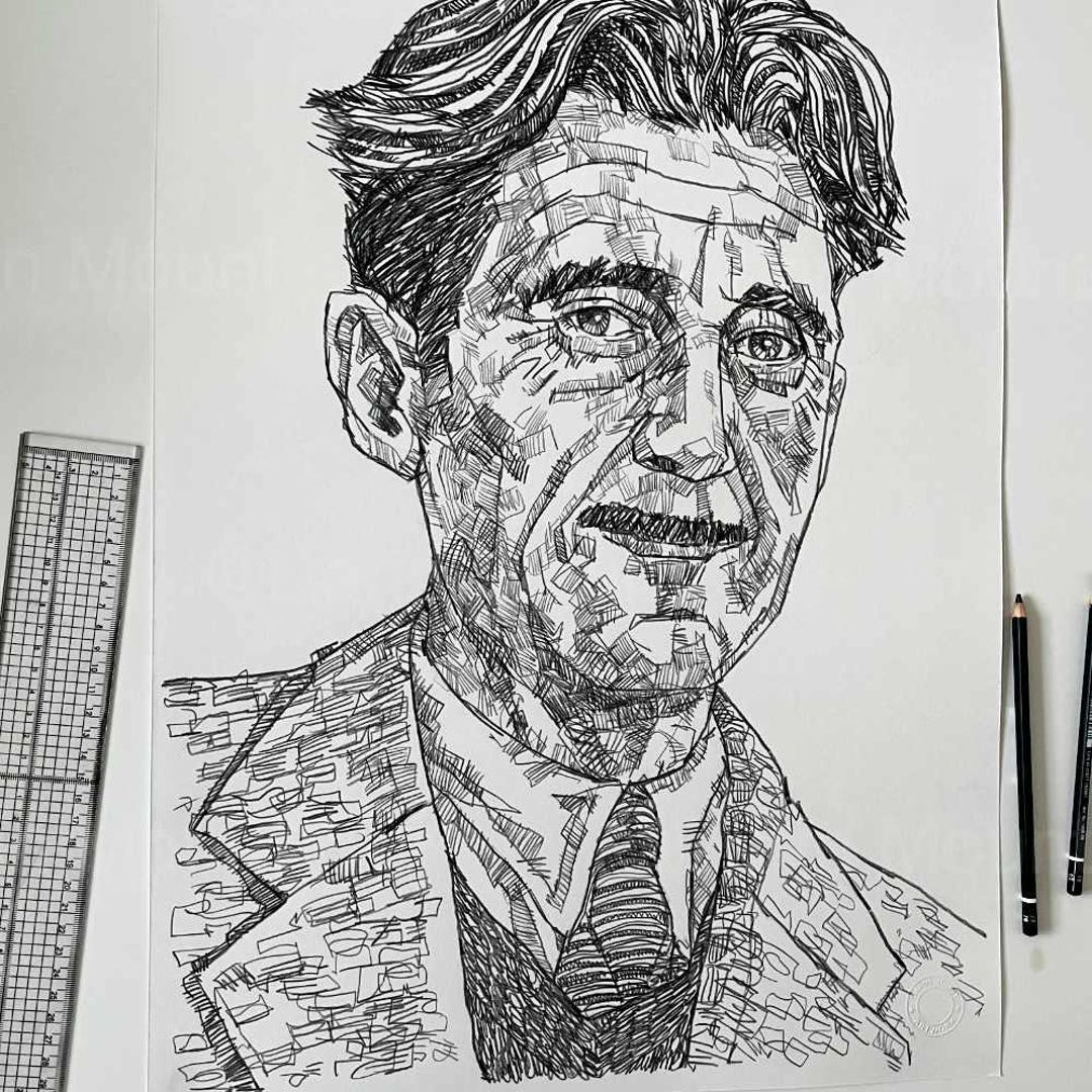 GEORGE ORWELL Original Pencil Drawing, Fits Within Standard Frame ...