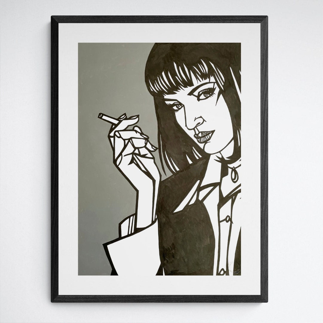 MIA WALLACE Original Ink Drawing, Pulp Fiction Large Scale Artwork, Ink ...