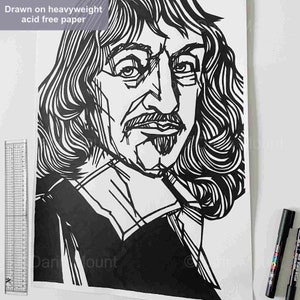 RENÉ DESCARTES Original Ink Drawing, Large Scale Artwork, Philosophy ...