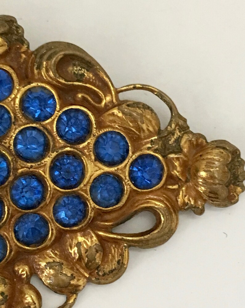 Vintage Art Nouveau Style C Clasp Brooch With Blue Rhinestones - Etsy