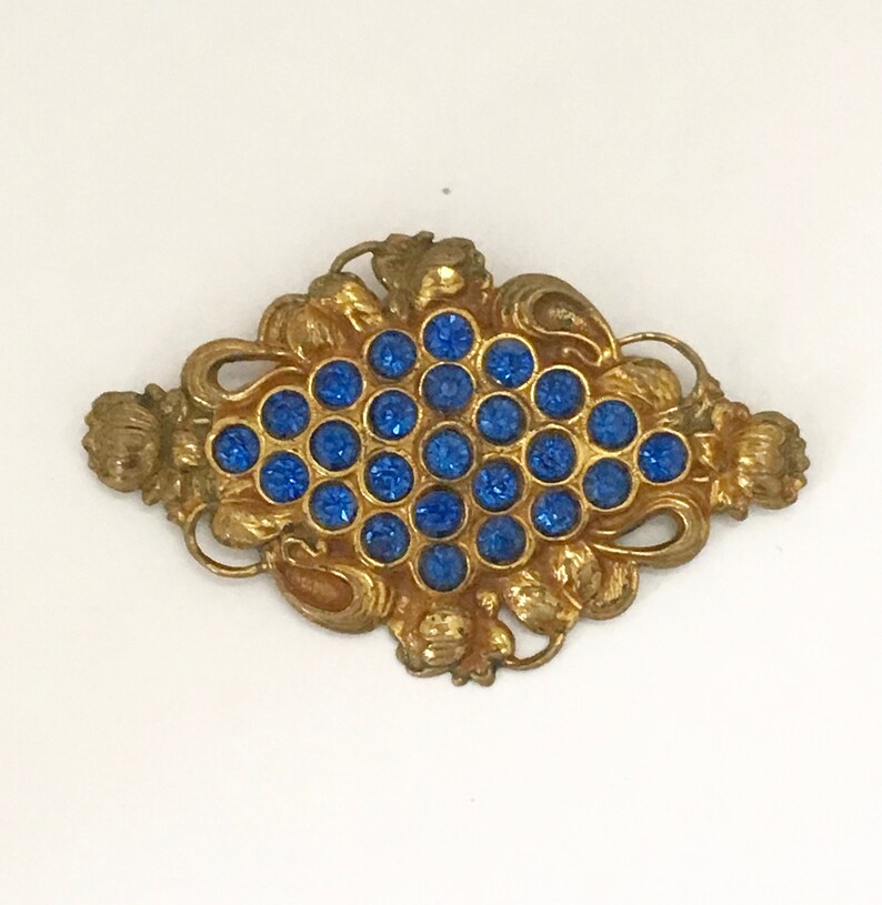 Vintage Art Nouveau Style C Clasp Brooch With Blue Rhinestones - Etsy
