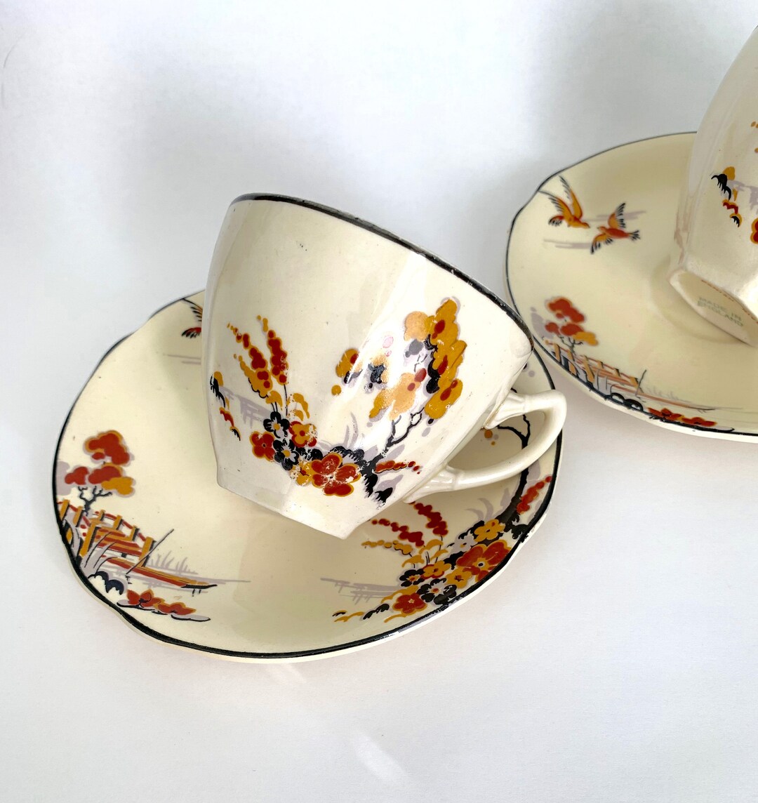Pair of Royal Staffordshire AJ Wilkinson Ltd Spanish River Pattern Tea ...