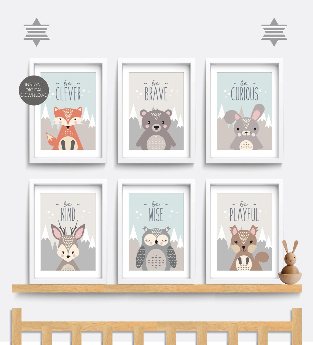 Woodland Nursery Wall Art, Set of 6 Animal Digital Downloads, Be Brave ...