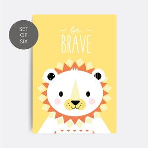 Safari Nursery Wall Art, Set of 6 Wild Animal Prints, Be Brave Be Kind ...