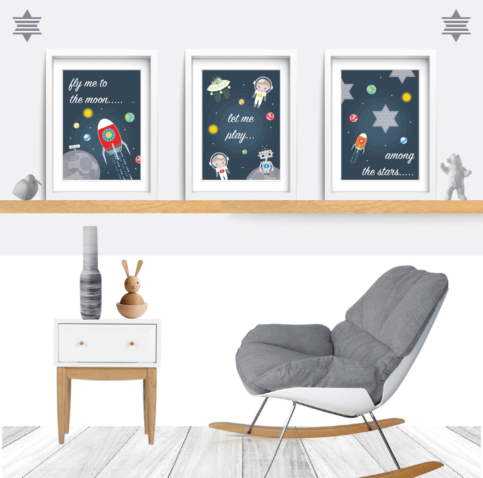 Space Nursery Wall Art. Set of 3 Nursery Prints. Fly Me to the - Etsy
