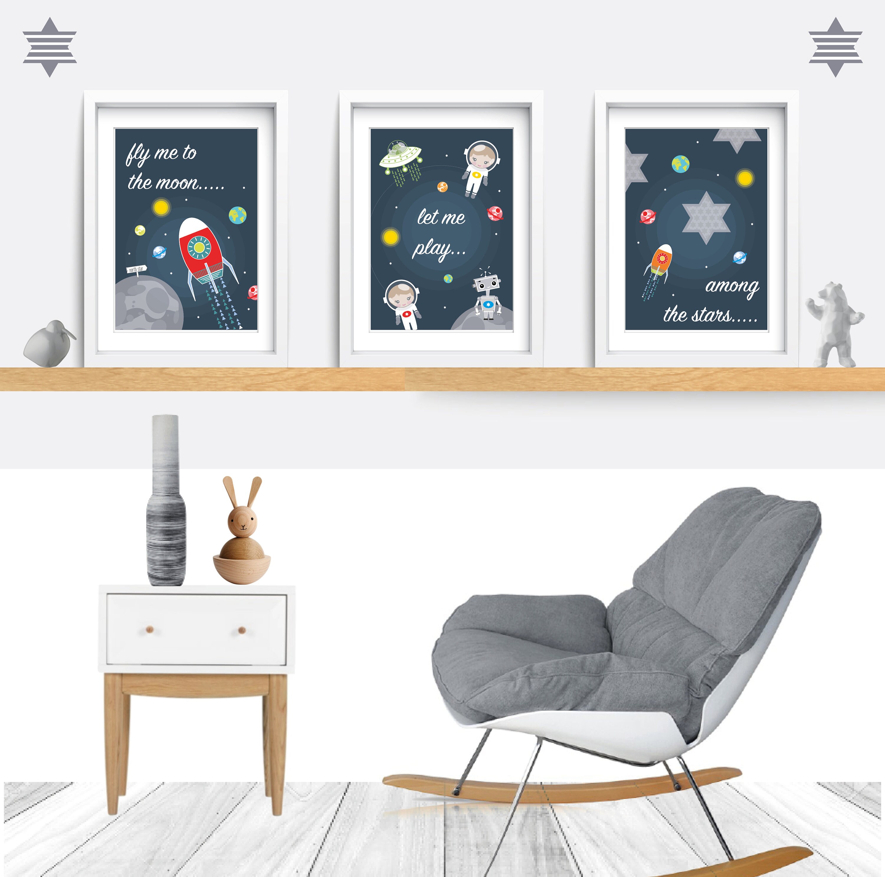 Space Nursery Wall Art. Set of 3 Nursery Prints. Fly Me to the - Etsy