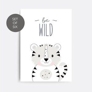 Safari Nursery Wall Art, Set of 6 Wild Animal Prints, Be Brave Be Kind ...
